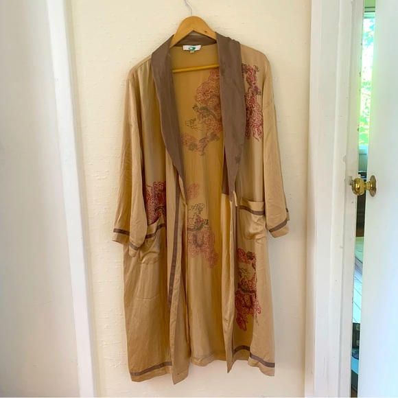 Intimates & Sleepwear | 10 Silk Gold Chinese Robe Kimono | Poshmark